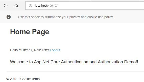 Authentication And Authorization In ASP.NET Core MVC Using Cookie